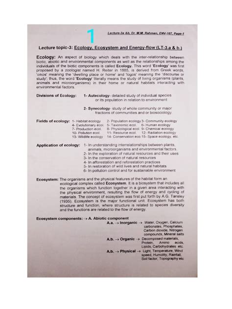 Lecture 5 Ecology And Ecosystem Pdf