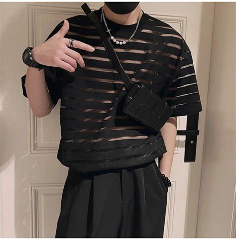 Mesh Striped Short Sleeve Mens Oversized T Shirt Rebelsmarket