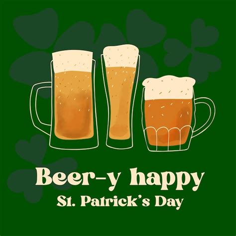 Premium Vector Happy St Patrick S Day Greeting Card With Stylized Beer Mugs On Green Background