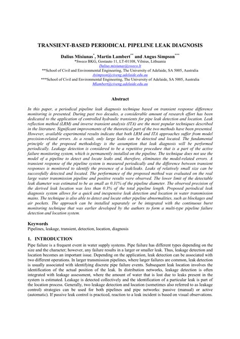 Pdf Transient Based Periodical Pipeline Leak Diagnosis