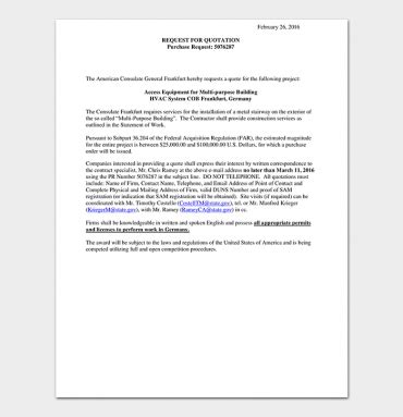 Purchase Quotation Template Samples Formats