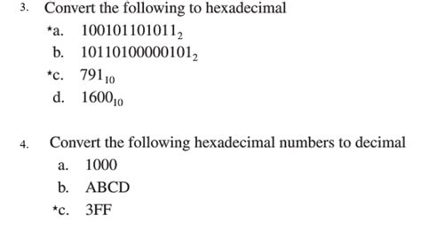 solved 3 convert the following to hexadecimal a