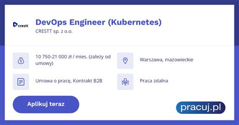 Oferta Pracy Devops Engineer Kubernetes Crestt Sp Z Oo Warszawa