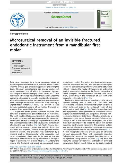 Pdf Microsurgical Removal Of An Invisible Fractured Endodontic