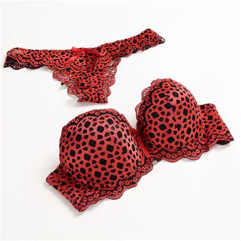 Sexy Leopard Bra Thong Set Push Up Lace Bra And Panty Sets Womens Underwear G Womens Clothing