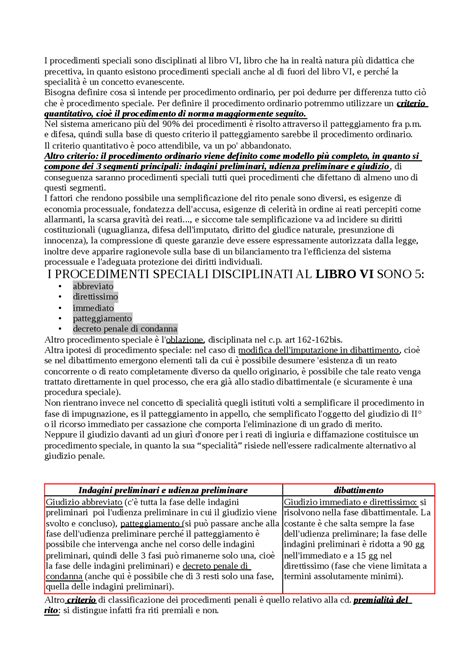 Procedimenti Speciali Procedura Penale Docsity