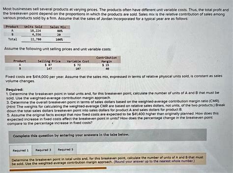 Be Sold Use The Weighted Average Contribution Margin Approach Determine The Overall Breakeven
