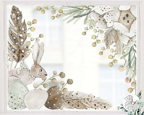2x Spring Corner Window Clings Decals Reusable Easter Egg Bunny Rabbit