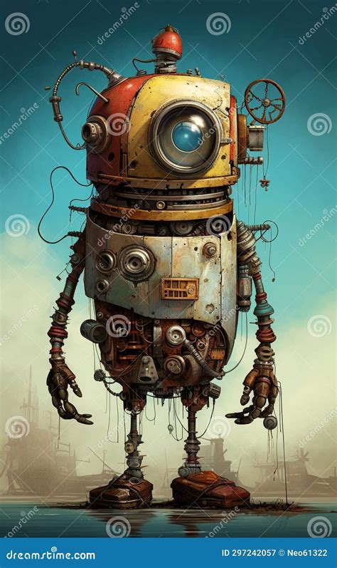 Dystopian Surrealist Robot Portrait Generative Ai Stock Illustration