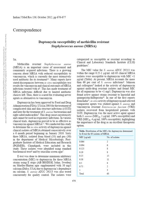 Daptomycin Susceptibility Of Methicillin Resistant 21 Pdf