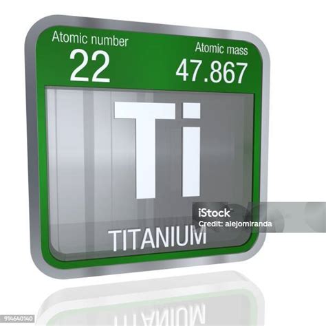 티타늄 금속 테두리 사각형 모양에 바닥에 투명 한 배경을 기호입니다 3d 렌더링입니다 성분의 주기율표의 요소 번호 22 0명에