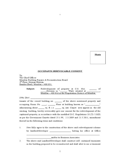 Occupants Irrevocable Consent Blank Pdf Tenement Private Law