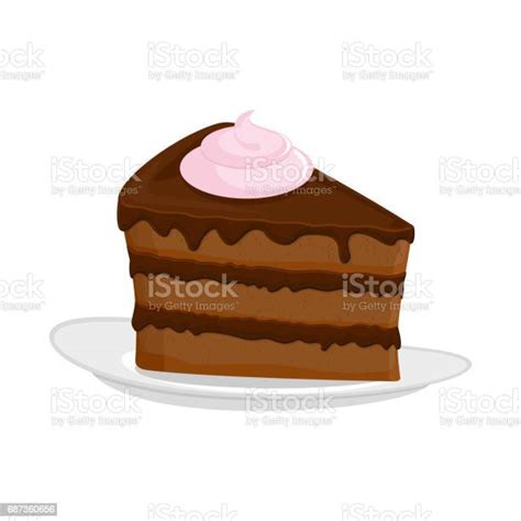 접시에 조각을 케이크 파이 격리입니다 흰색 바탕에 디저트입니다 과자 케이크입니다 크림 하 고 비스킷입니다 생일 제과 식품 0명에 대한 스톡 벡터 아트 및 기타 이미지