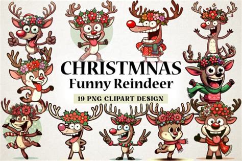 Christmas Funny Reindeer Png Clipart Graphic By Revolutioncraft