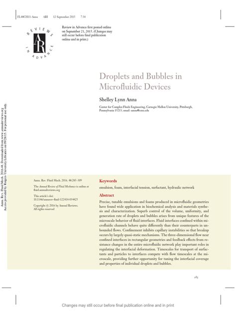 Droplets And Bubbles In Microfluidic Devices Pdf Microfluidics