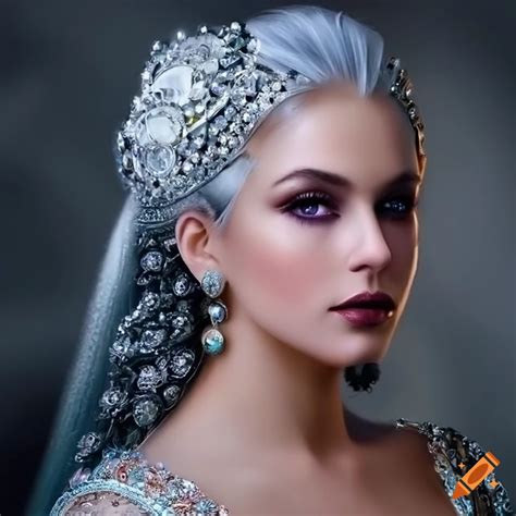Portrait Of A Striking Silver Haired Lady With Purple Eyes
