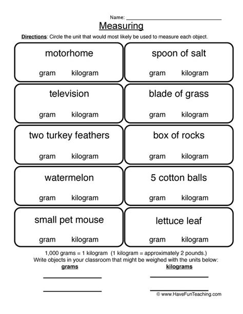 Gram Kilogram Worksheet Have Fun Teaching