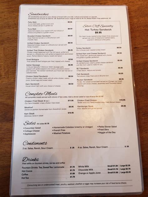 Menu At Silver Cliff Mountain Inn Restaurant Silver Cliff