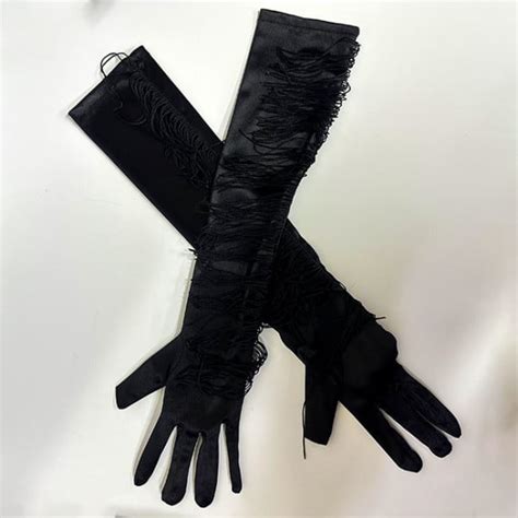 Manusi Lungi Elegante Din Satin Cu Franjuri Deity Negru Marime S M