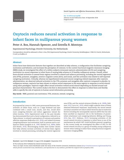 Pdf Oxytocin Reduces Neural Activation In Response To Infant Faces In Nulliparous Young Women