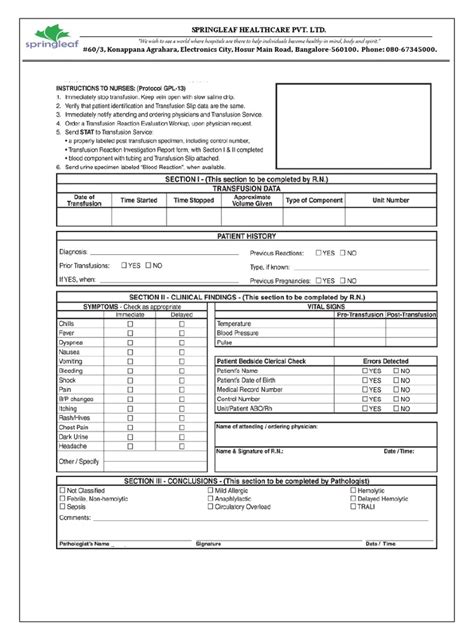 Transfusion Reaction Report Form Pdf Wellness