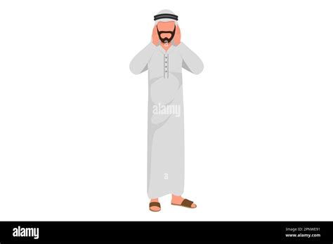 Business Flat Drawing Young Arabian Businessman Covering With Hands His