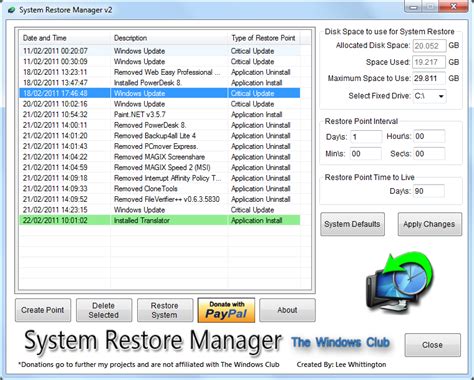 System Restore Manager 2 0 Free Download Software Reviews Downloads