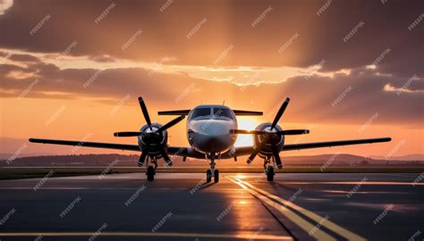 Premium Ai Image A Small Private Plane Is Sitting On The Runway At Sunset