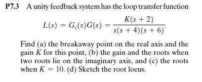 Solved P7 3 A Unity Feedback System Has The Loop Transfer Chegg