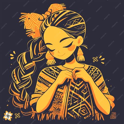 Premium Vector Tongan Woman In Traditional Ngatu Cloth Makers Outfit