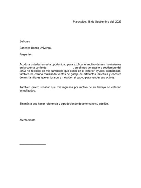 Carta Explicativa Para Banco 2023 Pdf