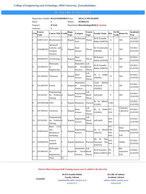My Time Table 2022 23 Pdf