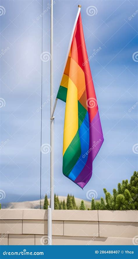 Rainbow Flag Waving In The Wind Ai Generated Stock Illustration