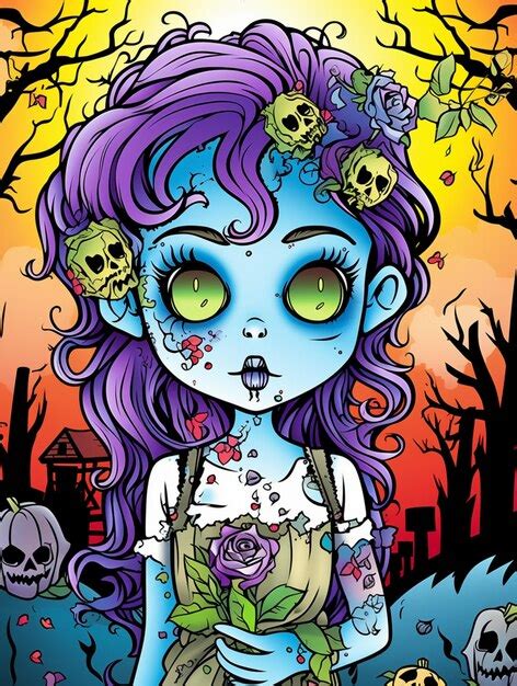 Premium Photo A Cartoon Zombie Girl With Purple Hair And Green Eyes