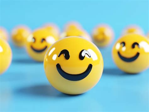 3d Render Of Smiley Face Icons On A Blue Background Premium Ai