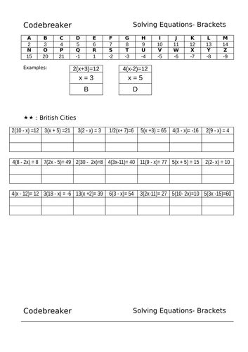 Differentiated Codebreaker Solving Equations With Brackets Teaching