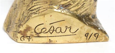 Signed Cesar Thumb Sculpture Gilt Bronze