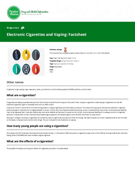 E Cigarette And Vaping Fact Sheet Pdf Electronic Cigarette Cigarette