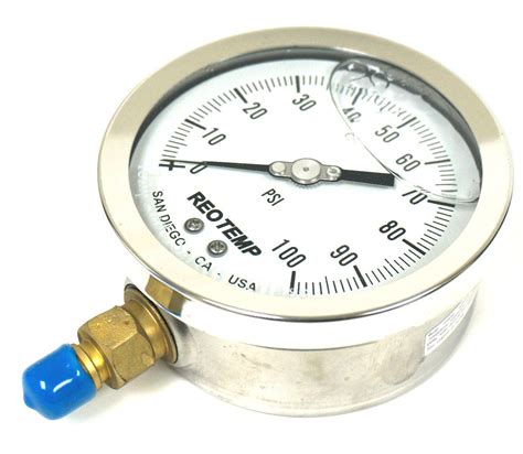 New Reotemp Instruments Pg40s2a4p18 Vh G Pressure Gauge 0 100psi 14 Npt Sb Industrial