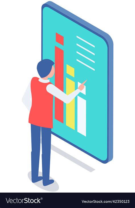 Man Analyses Digital Report With Data Statistical Vector Image