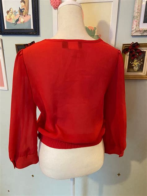 Vintage Red Sheer Pleated Front Blouse • By Robyns N Gem