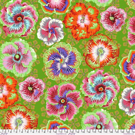Floating Hibiscus In Green August 2023 Collection By Philip Jacobs Of The Kaffe Fassett