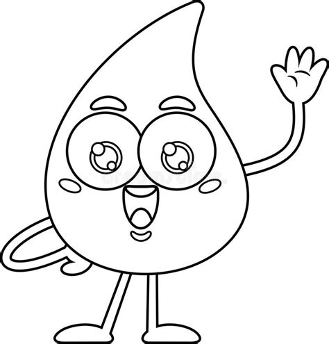 Outlined Cute Blood Drop Cartoon Character Waving For Greeting Stock Vector Illustration Of