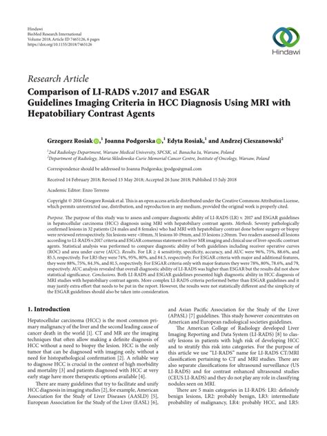 Pdf Comparison Of Li Rads V2017 And Esgar Guidelines Imaging