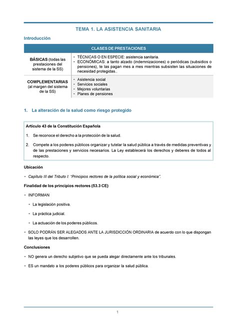 Tema Asistencia Sanitaria Derecho De La Seguridad Social II ULL Studocu