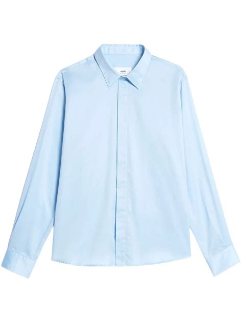 Ami Paris Button Up Long Sleeved Shirt Blue Farfetch Ao