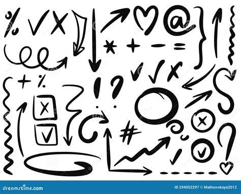 Hand Drawn Arrows Shapes And Signs For Notes And Diary Stock Vector