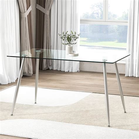 Costway Modern Glass Dining Table Rectangular Tempered Glass Table Top