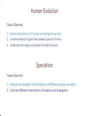 Lesson 17 Speciation To Post Pdf Human Evolution Todays Objectives 1 Examine The Ancestry Of