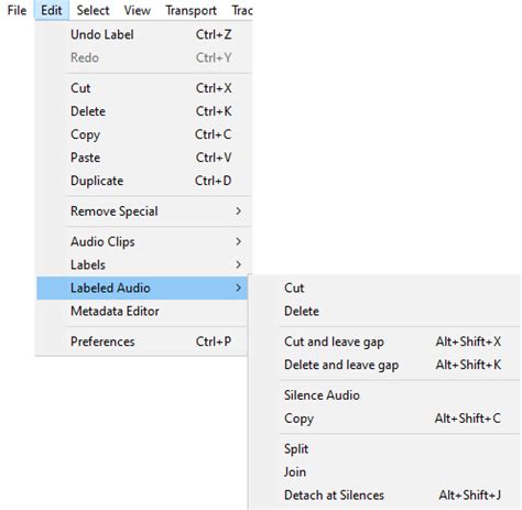 Edit Menu Labeled Audio Audacity Manual
